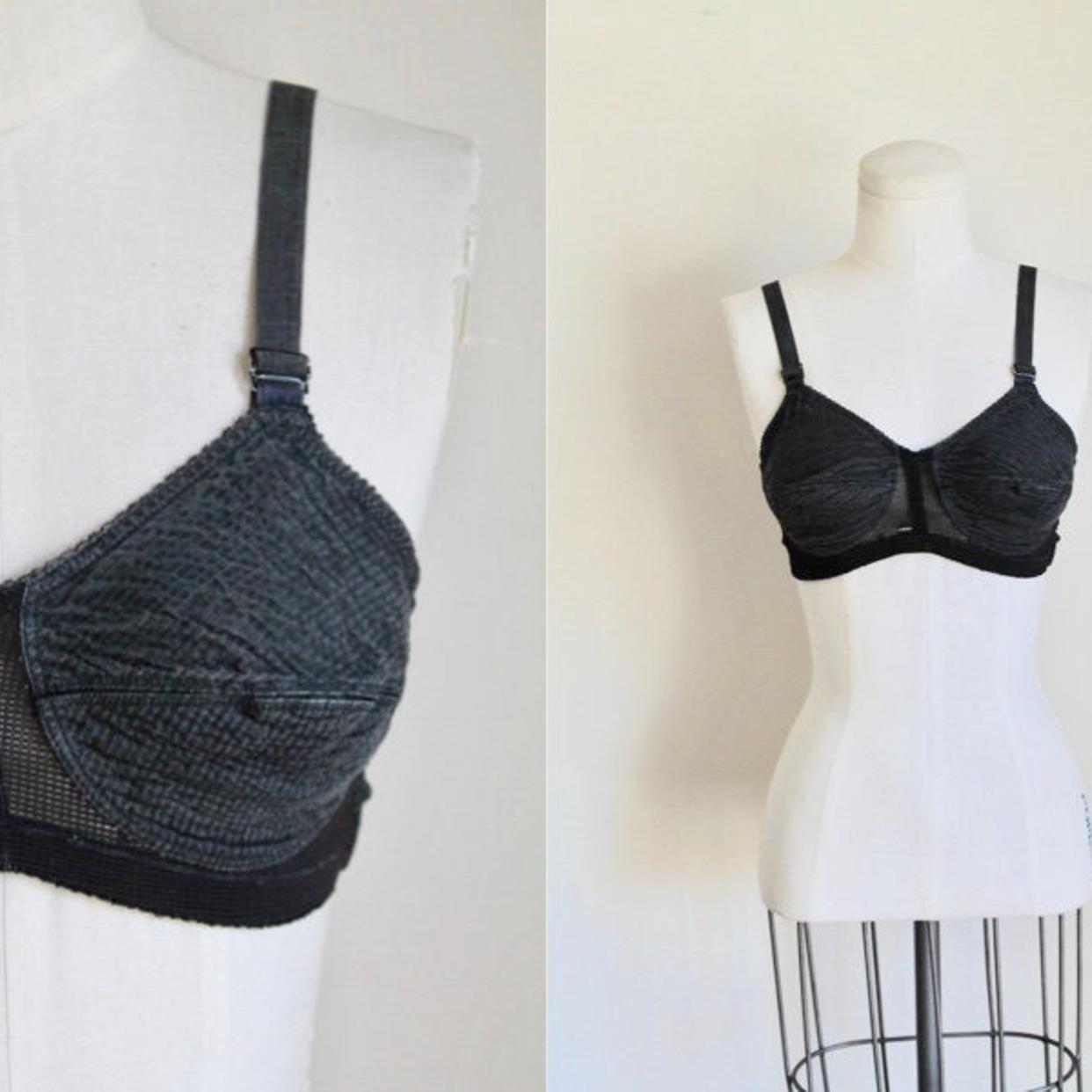 Vintage 1950s Black Cotton Bullet Bra / size 36B | Ms. Tips ...