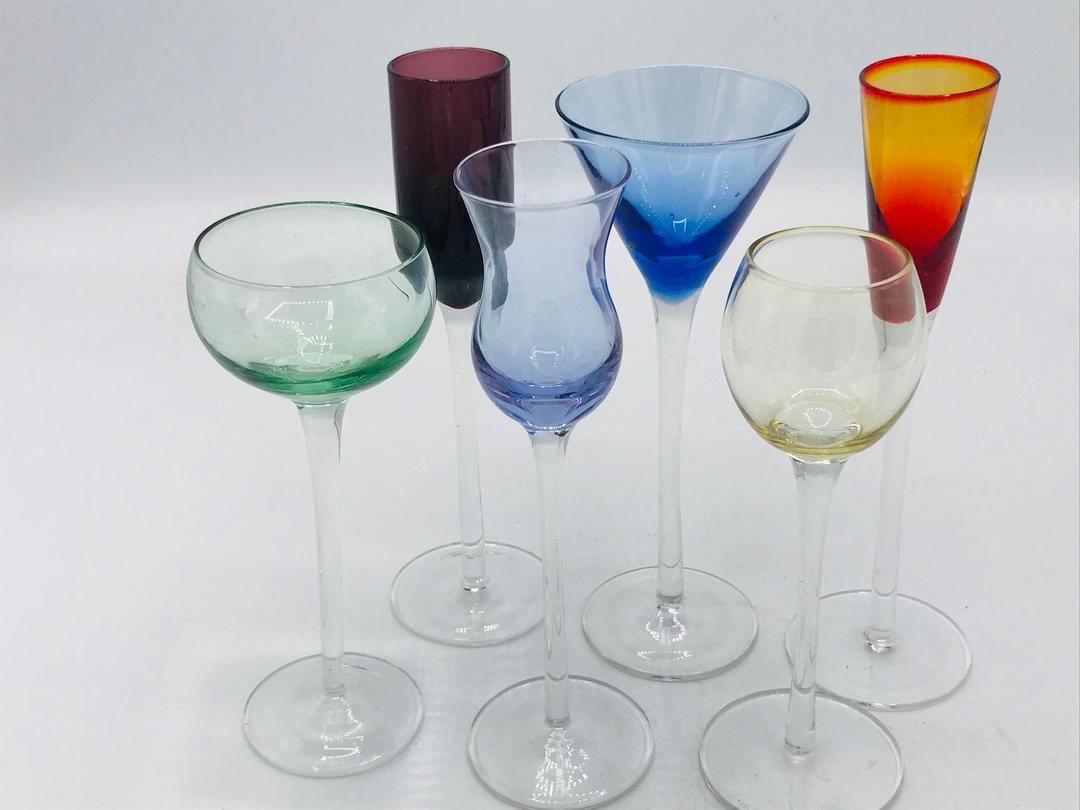 Vintage 6 Tall Stemmed Sherry Shot Cordial Glasses Very Delicate And