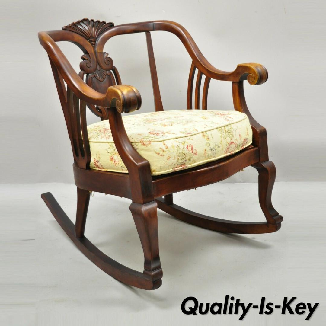 Antique American Empire Victorian Solid Mahogany Rocker Rocking Chair ...