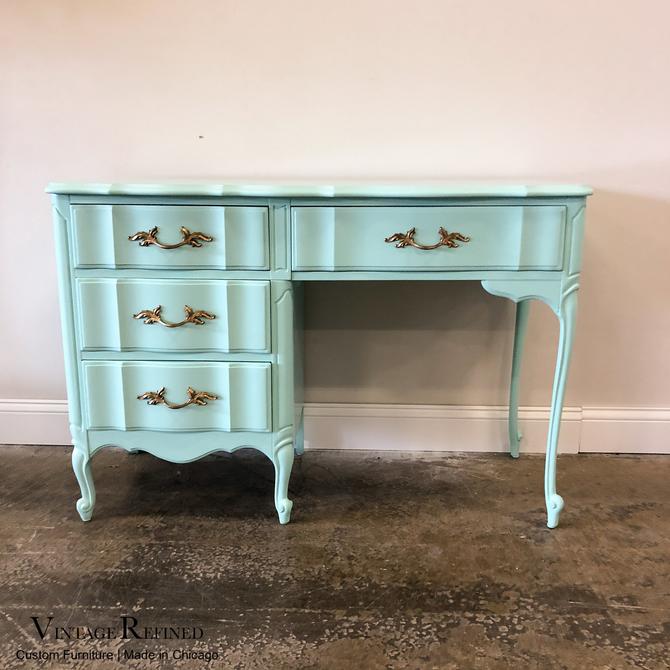 AVAILABLE: Light Green Lacquer Vanity / Desk | Vintage Refined Decor ...