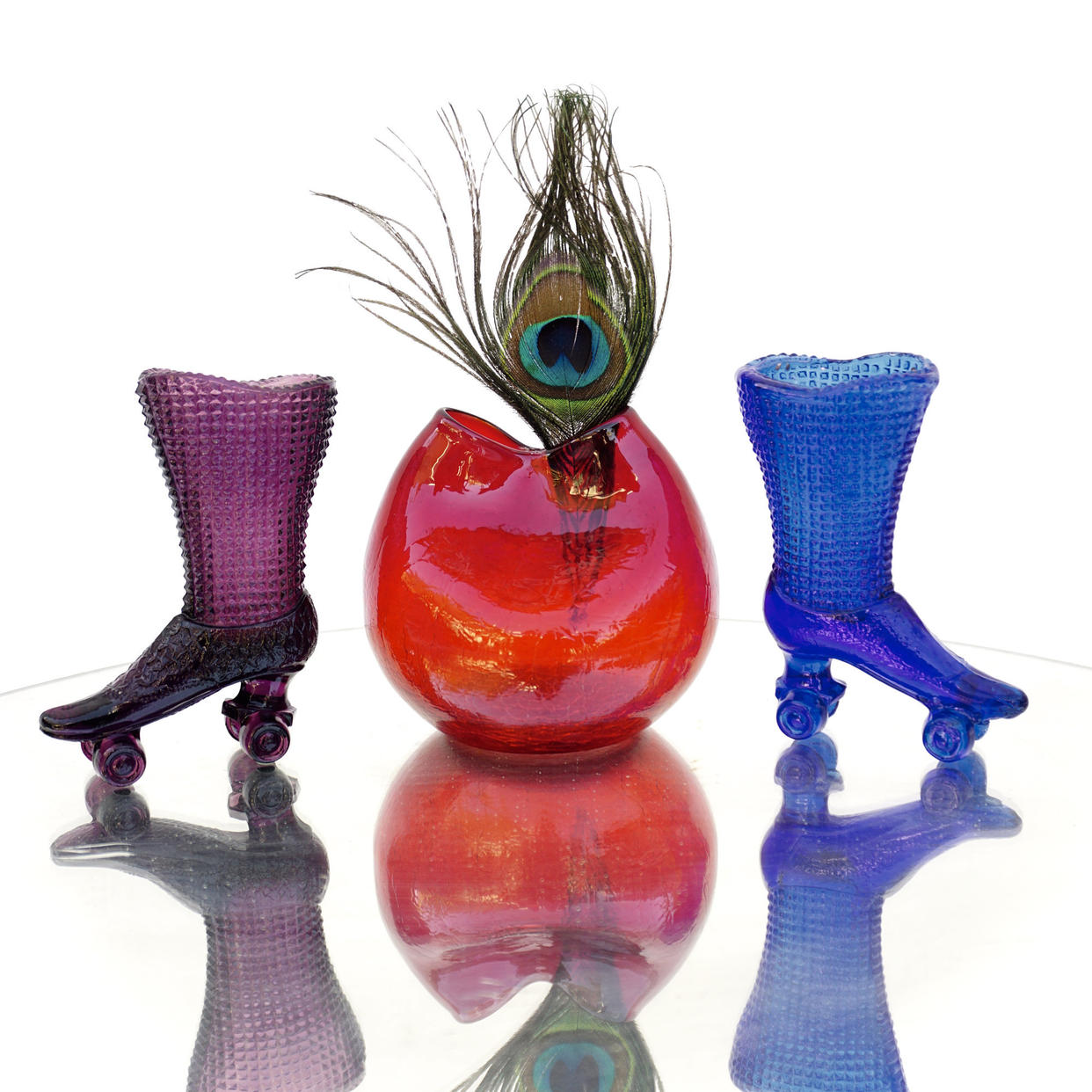 BLENKO | #39 Ivy Vase | Handblown Ruby Red Crackle Pinch | Electric ...