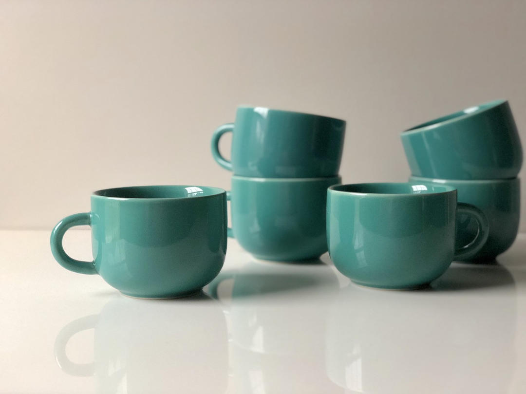 Vintage Turquoise Coffee Cups, Set of 6, Newcor Stoneware Mugs | North ...