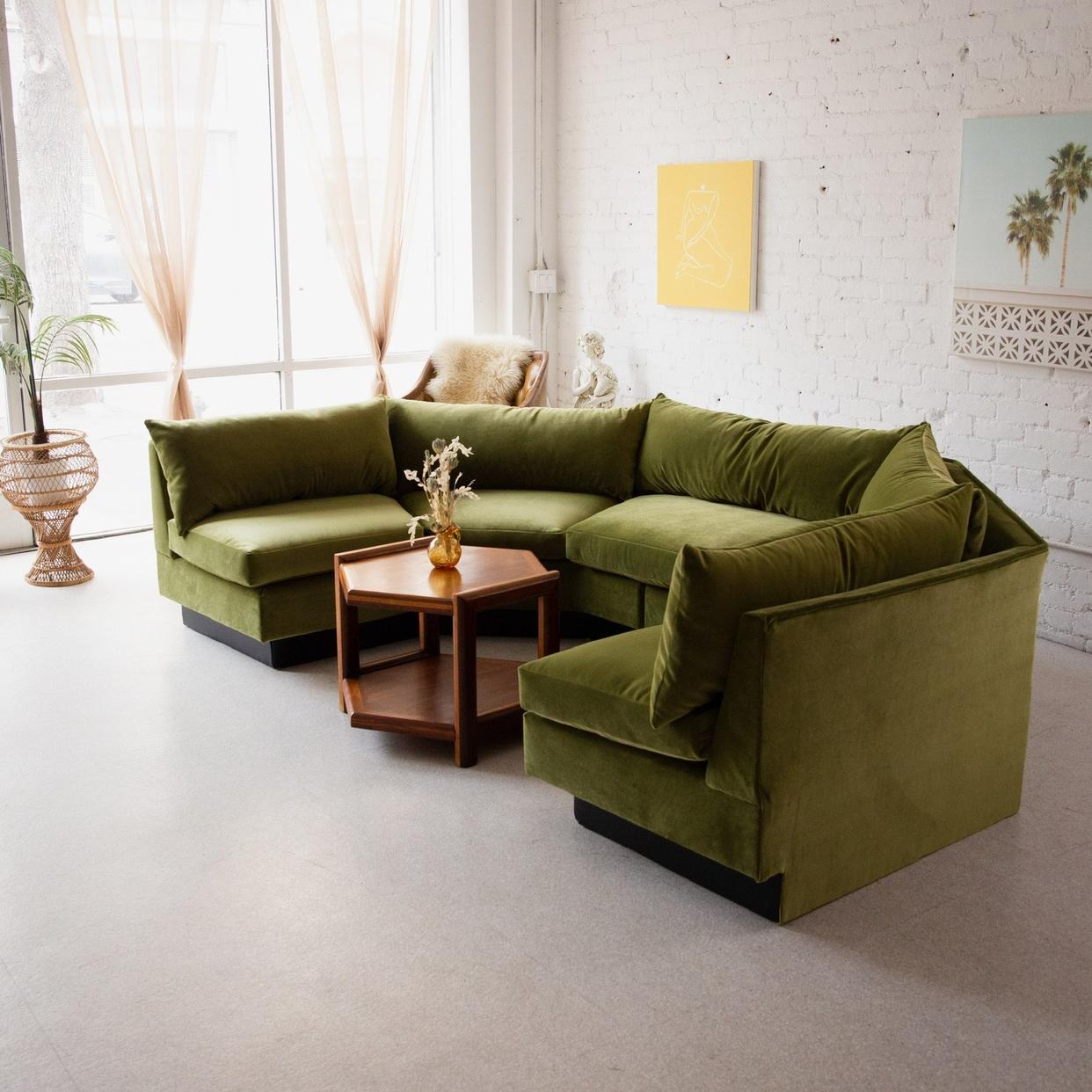 Hexagon Sectional Sofa in Olive Velvet | Sunbeam Vintage - Highland ...
