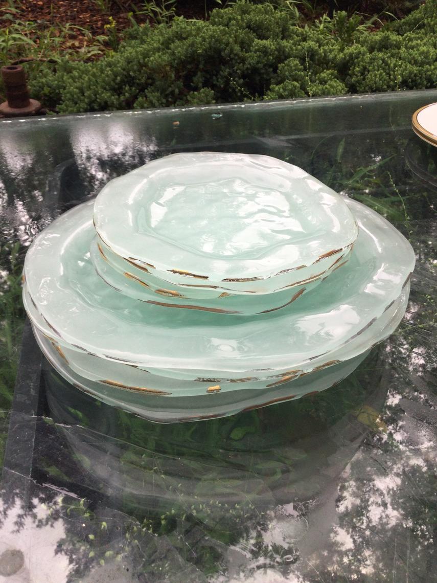 Annieglass plates 1990s set dinner salad organic Annie Glass shell ...