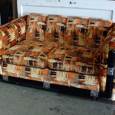 Orange Patterned 70s Loveseat w Black and Chrome Trim Salvage One Chicago IL