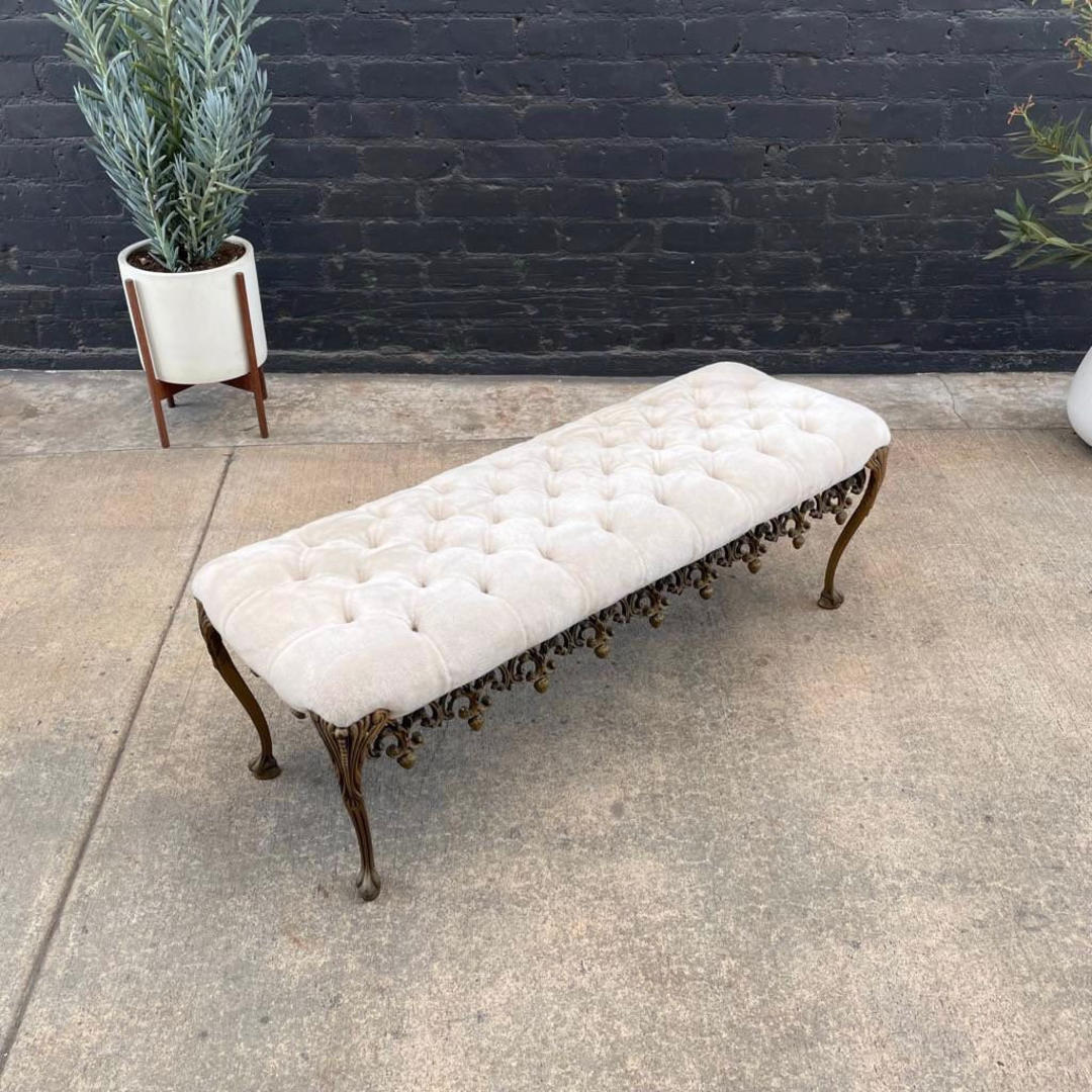 Vintage Aluminum Guilt Metal Holywood Regency Tufted Bench | Vintage ...