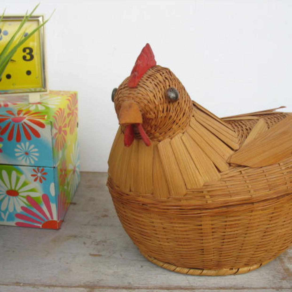 Vintage Wicker Chicken Basket With Lid Decorative Nesting | Luckduck ...