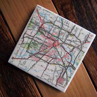 1974 Houston Texas Map Coaster. Texas Vintage Map. Houston | All Mapped ...