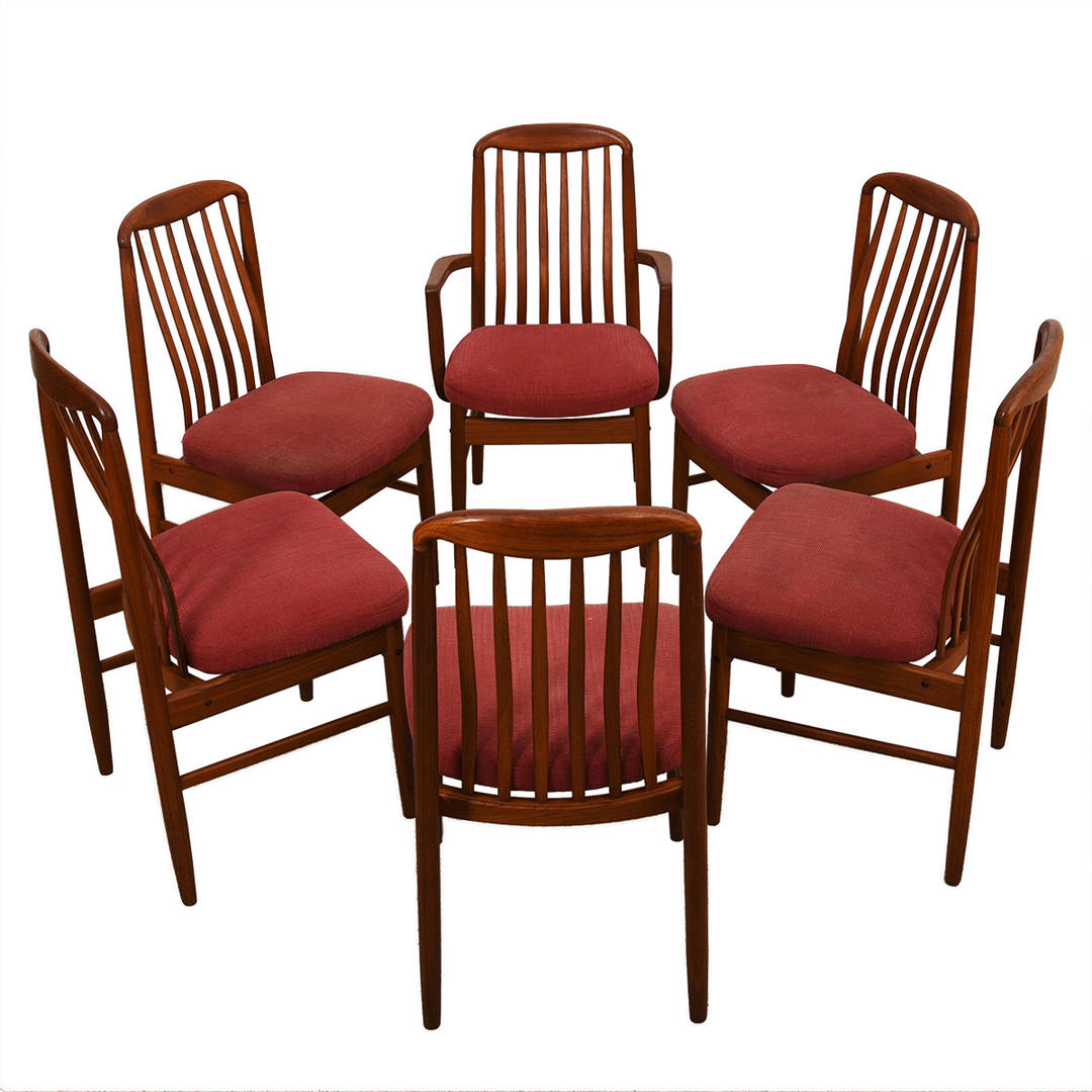Set of 6 Danish Modern Teak Curved Slat-back Dining Chairs | Modern ...