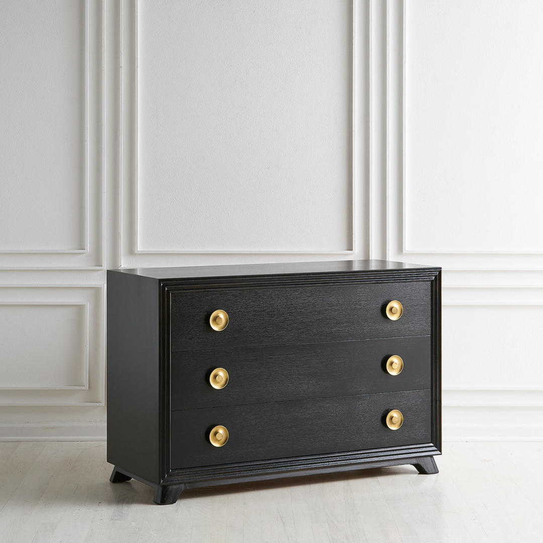 Art Deco Black Dresser with Brass Hardware South Loop Loft Chicago IL