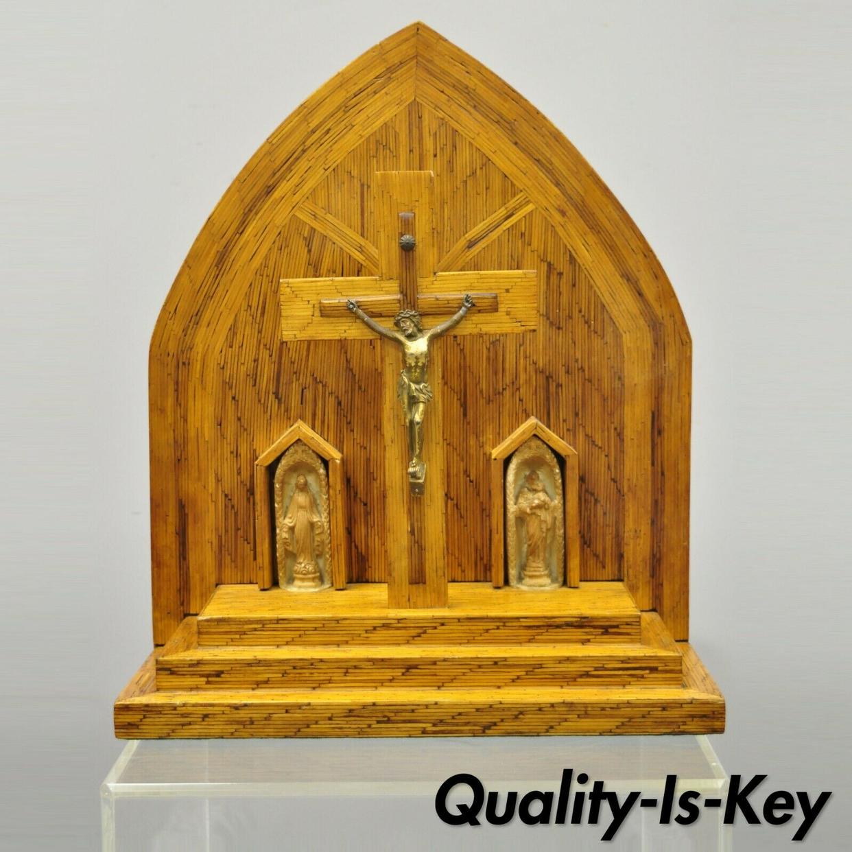 Antique Folk Art Matchstick Prison Tramp Art Crucifix | Quality is Key ...