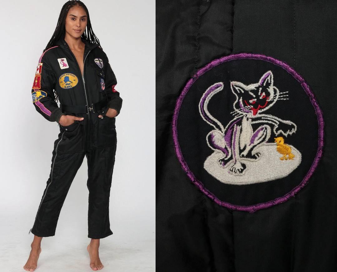 Vintage Ski Suit ARCTIC CAT Snowsuit Black One Piece Hooded 70 | Shop ...