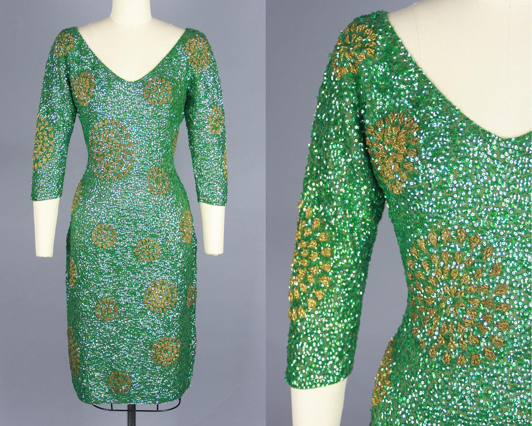 1960s GENE SHELLY Sequined and Beaded Wiggle Dress | Vintage 60s ...