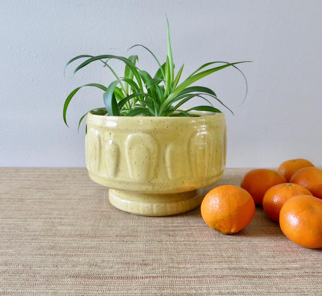Vintage Planter - Mid Century Speckled Yellow Ceramic Planter ...