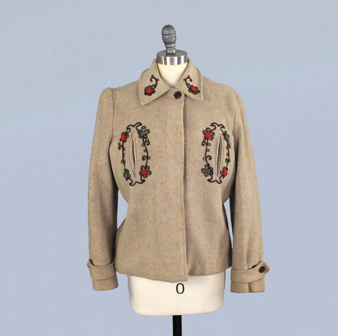 1930s Ski Jacket / 30s Apres Ski Embroidered Shearling and Wool ...