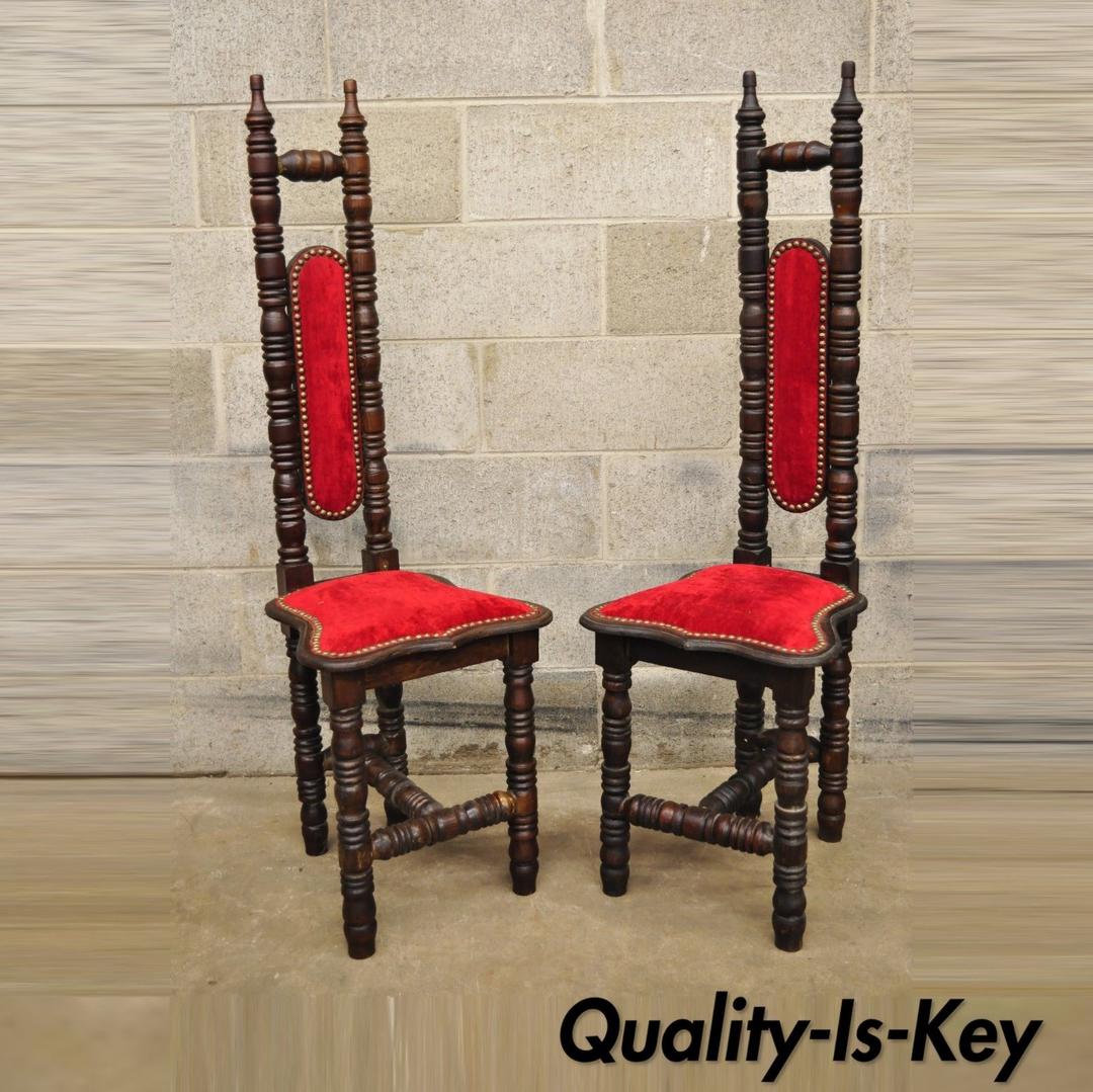 Vintage Spanish Jacobean Hall Prayer Chairs Red Renaissance Revival ...