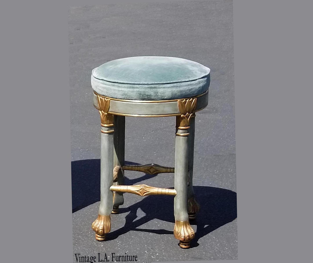 Vintage French Provincial Rococo Blue Velvet Swivel Bar Stool Gold ...