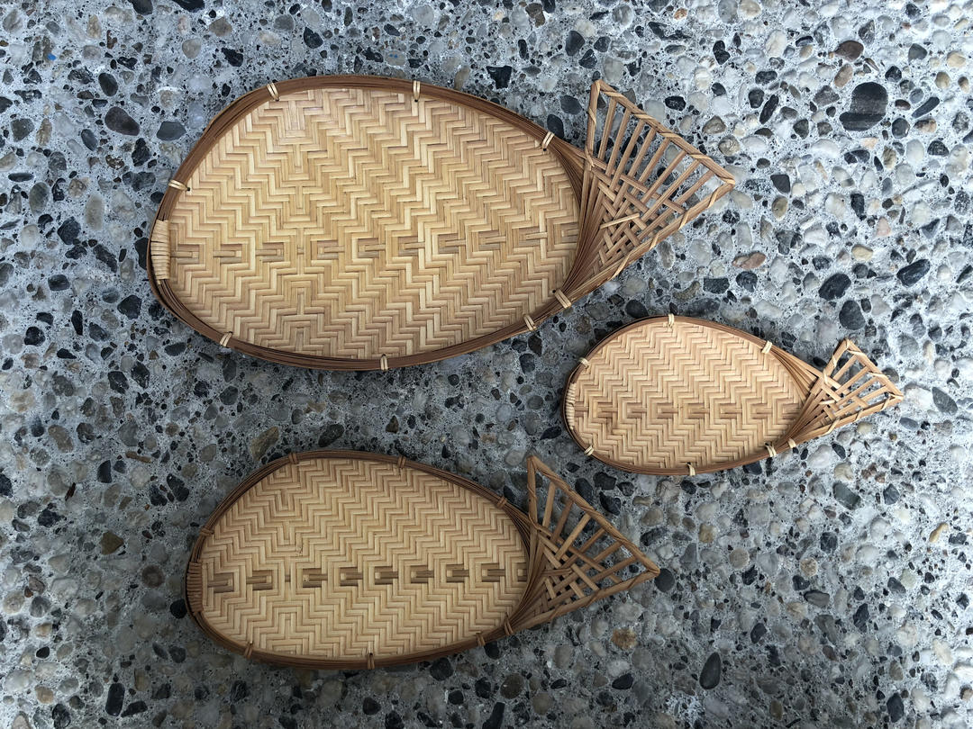 Vintage Bamboo Fish Tray Sculpture Wall Art, Set Of 3 | Modern Design ...
