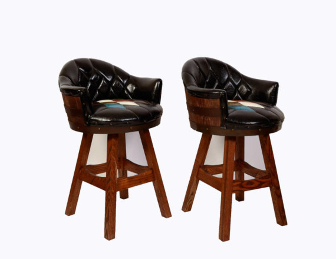 Whiskey Barrel Bar Stools Pair Mid Century Man Cave | Hearthside Home ...
