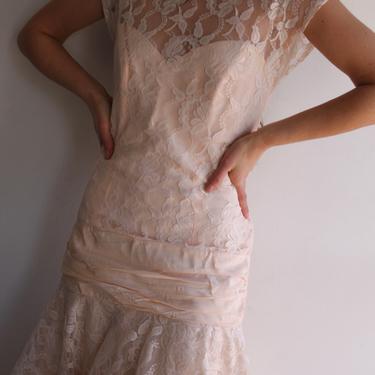 Vintage Eggshell Lace Drop Waist Cocktail Dress | Na Nin | Richmond, VA