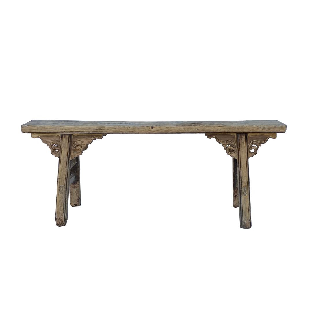 Chinese Rural Village Rustic Slim Scroll Apron Wood Seating Bench ...