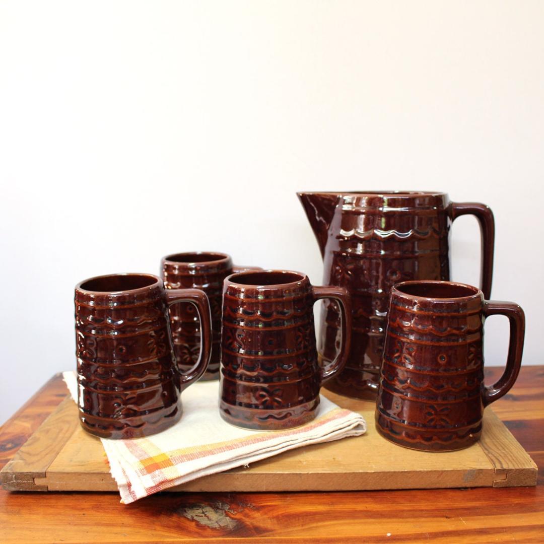 Vintage Mar-crest daisy and dot beverage pitcher and 4 steins - 1950 ...