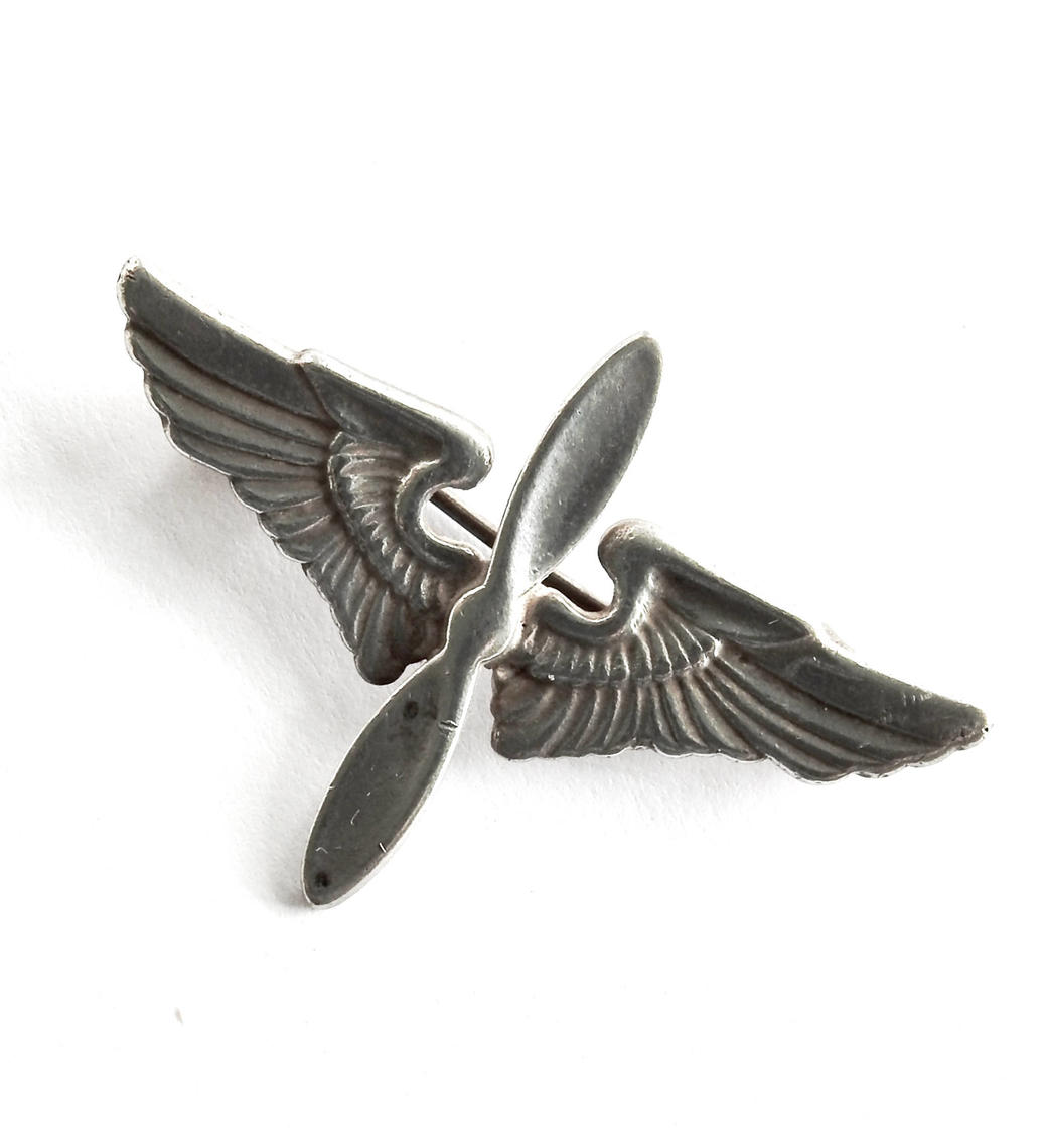 Aviator 1940s Propeller Wings Sterling Pin WWII Bomber Pilot Brooch ...
