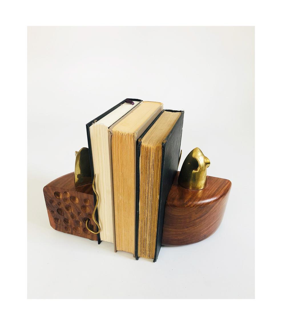 Vintage Wood and Brass Mouse and Cheese Bookends | Sergeant Sailor ...