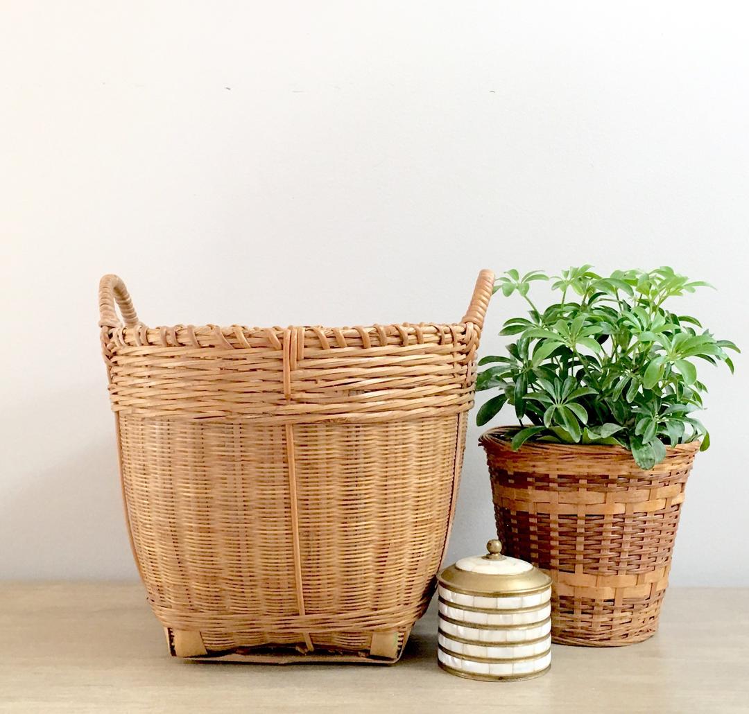 Woven Wicker Basket Planter Chinese Bamboo Indoor Planter Boho Bohemian ...