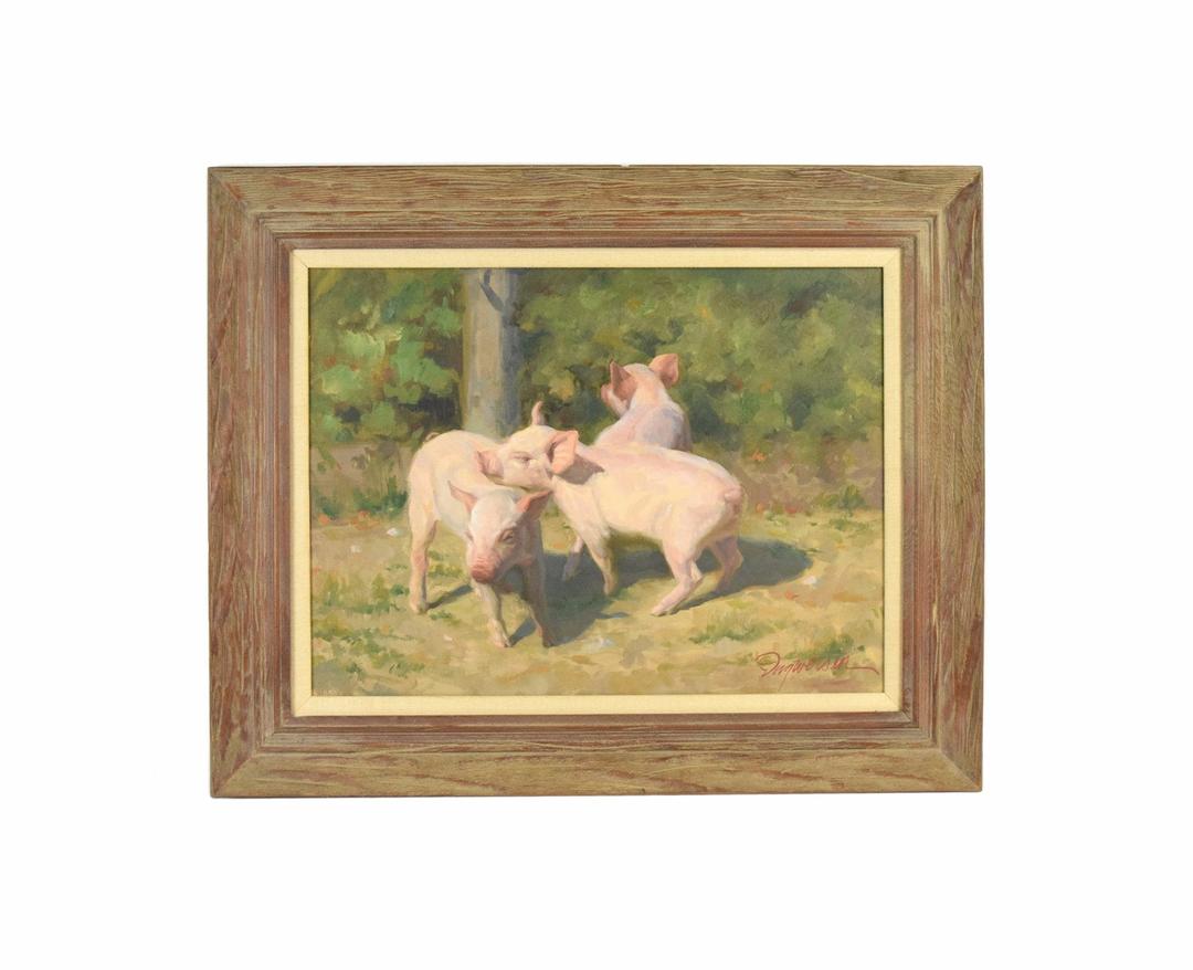 James Ingwersen Trio of Baby Pigs Piglets Painting Door County ...
