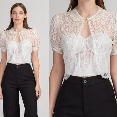 70s White Lace Crop Top - Small | Boho | Flying Apple Vintage - Los ...