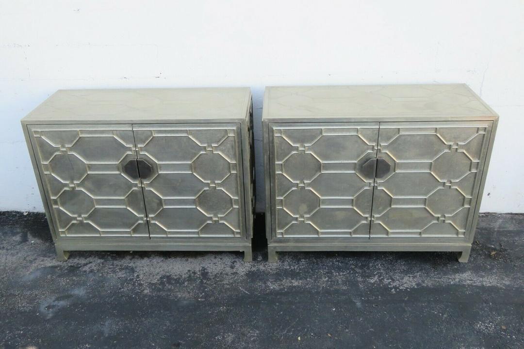 Silver Metal Overlay Pair of Cabinets Bar Buffet Sideboard Bathroom ...