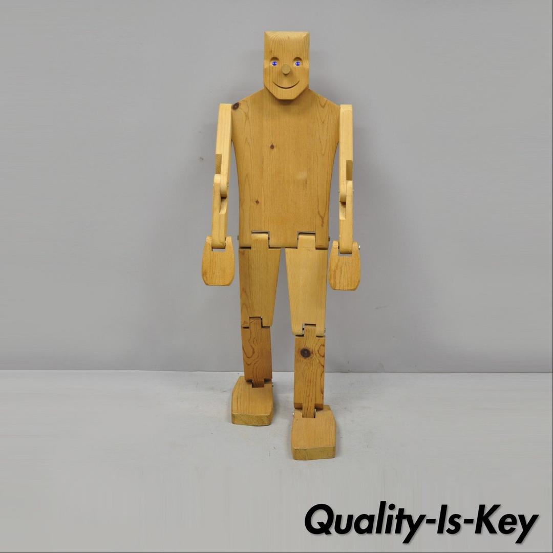 Life-Size Wooden Articulated Child Boy Figure Blue Eyes American Folk ...