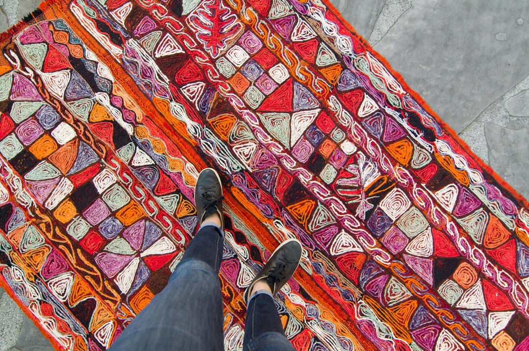 Vintage 5’2” x 7’ Iraqi Rug Arabi Kilim Abstract Hand-Embroidered ...