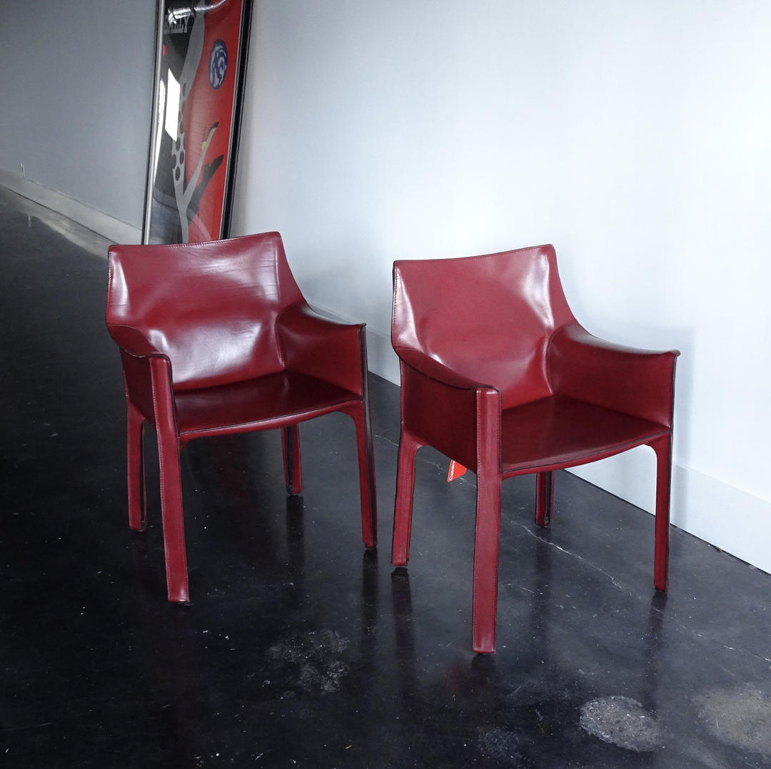 Pair CAB chairs by Mario Bellini red leather | Previewmod | Ft ...