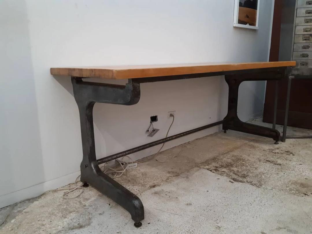 Vintage industrial factory table with maple top and cast iron | State ...