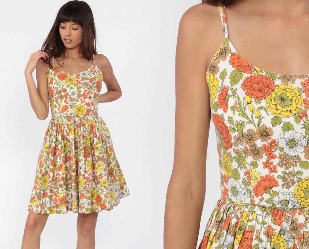 Floral Sundress 1960s Dress Garden Party 60s Cotton Day 50s | Shop ...
