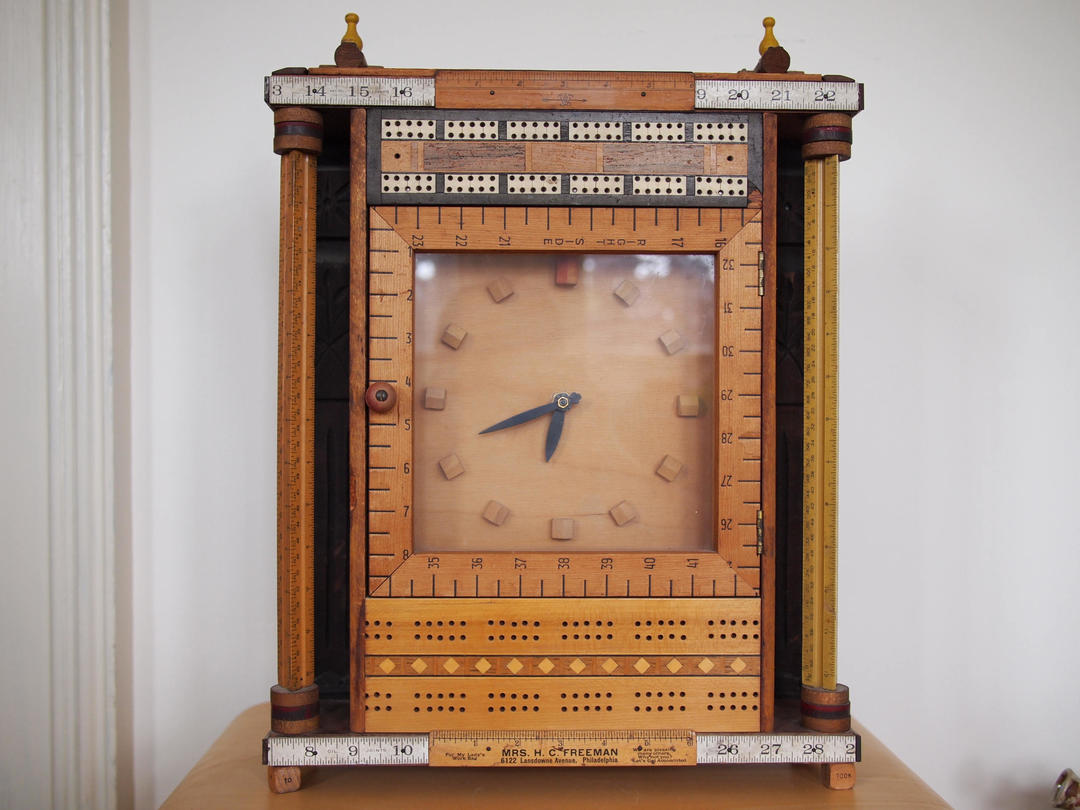 Vintage TRAMP Art MANTEL CLOCK 18.5" tall, Wood Ruler Cribbage | Refuge ...