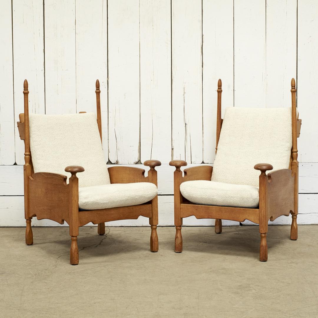 Vintage Finial Wood Chairs with Ivory Cushions | Big Daddy's Antiques ...