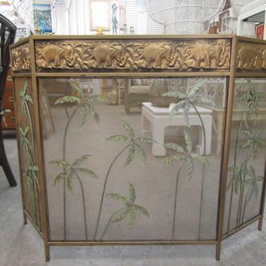 Tropical Palm Tree Elephant Fireplace Screen | Palm Beach Regency ...