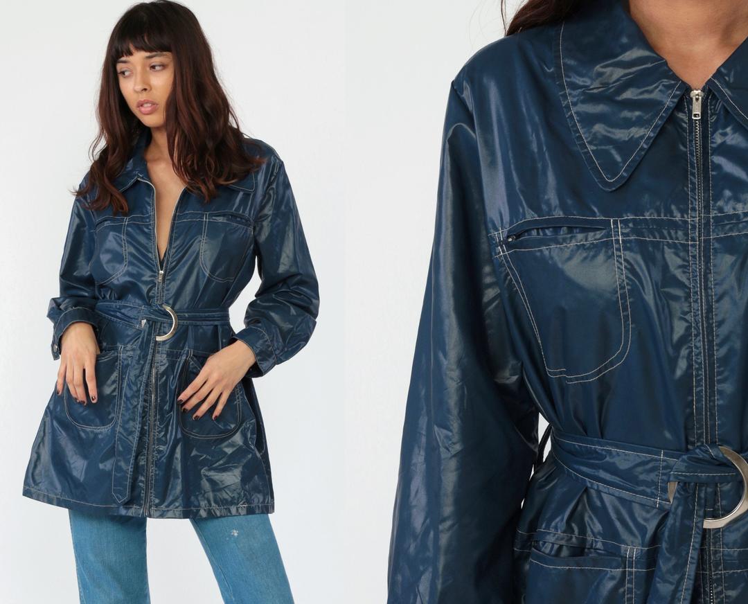 70s Mod Jacket Navy Blue Nylon Jacket 1970s Trench Coat | Shop Exile ...