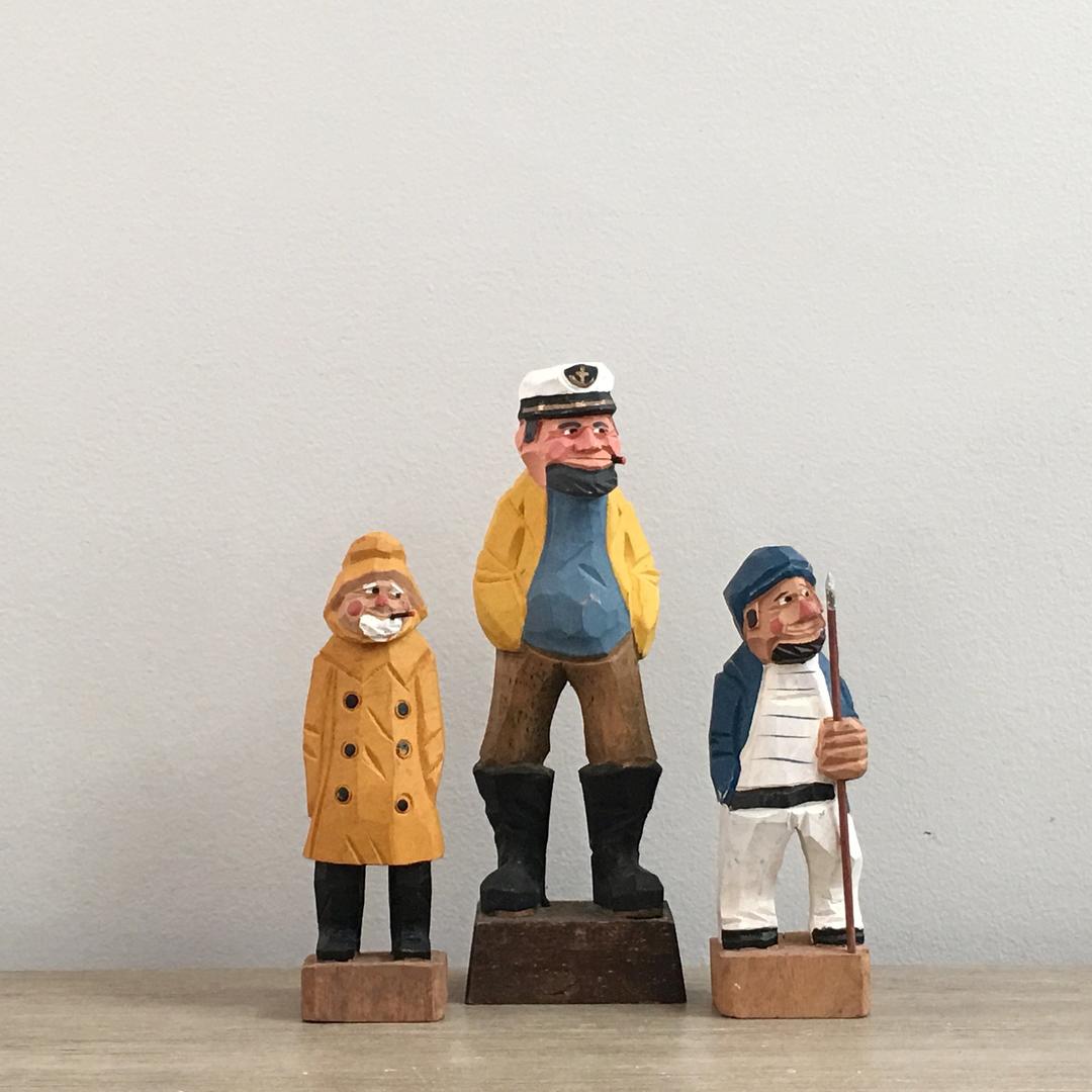 Vintage Wood Fisherman Set Wooden Sea Captain Statues Hand Carved | Mod ...
