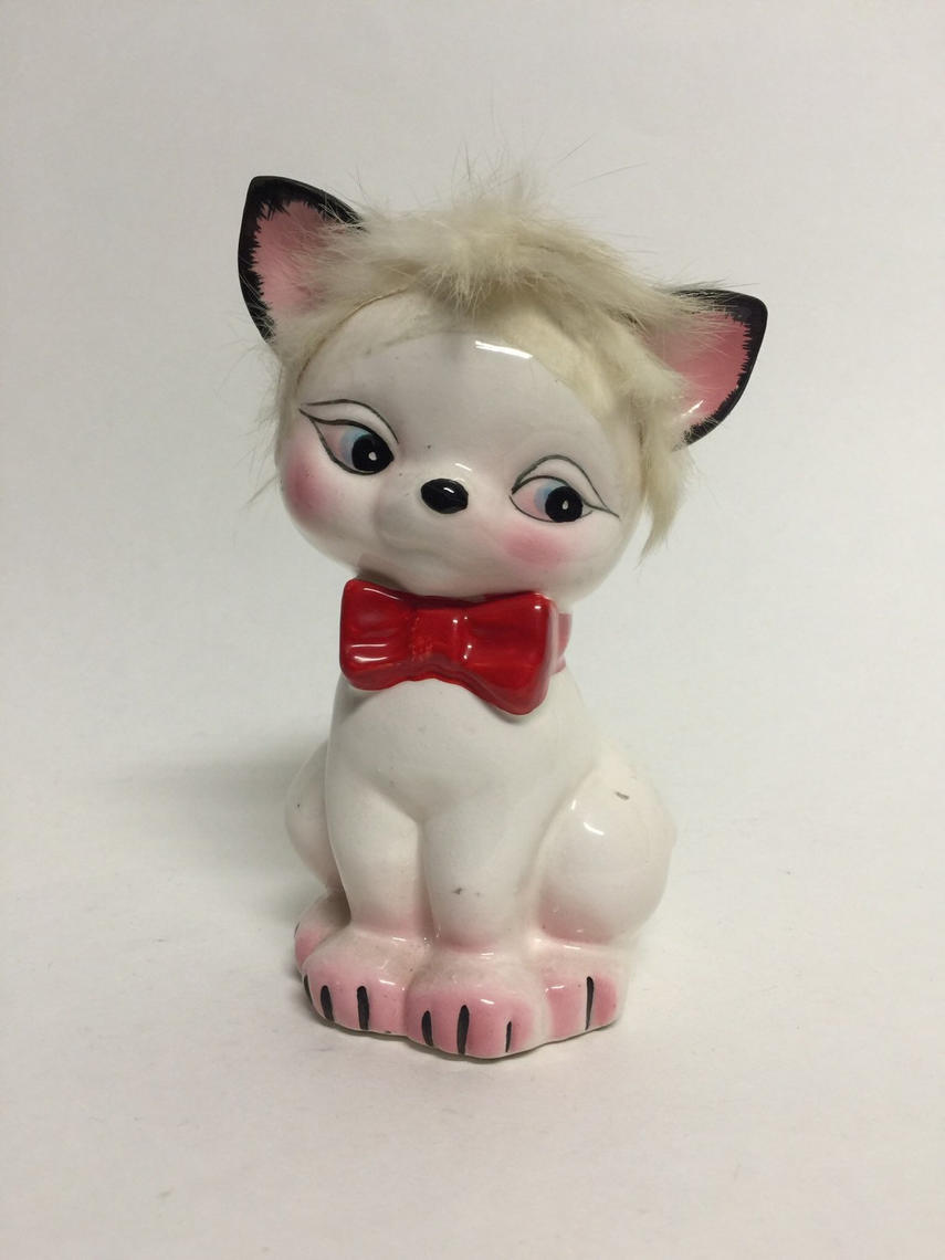 Vintage Kitsch Cat Figurine, Cat with Fur, Hairy Cat Figurine ...