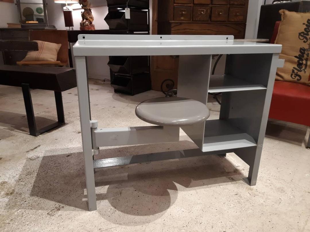 Vintage industrial steel prison desk with swing out seat | State Street ...