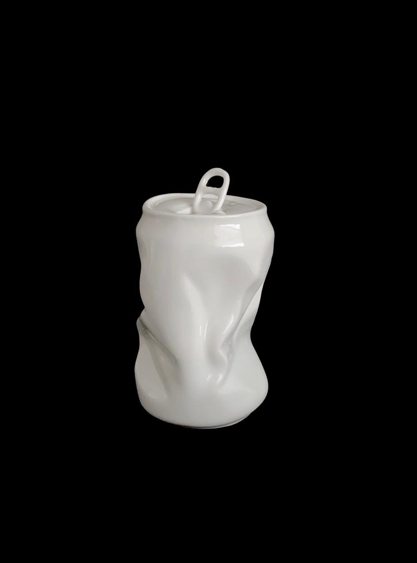 Vintage White Glossy Porcelain Dented Soda Can Sculpture Bud Flower ...