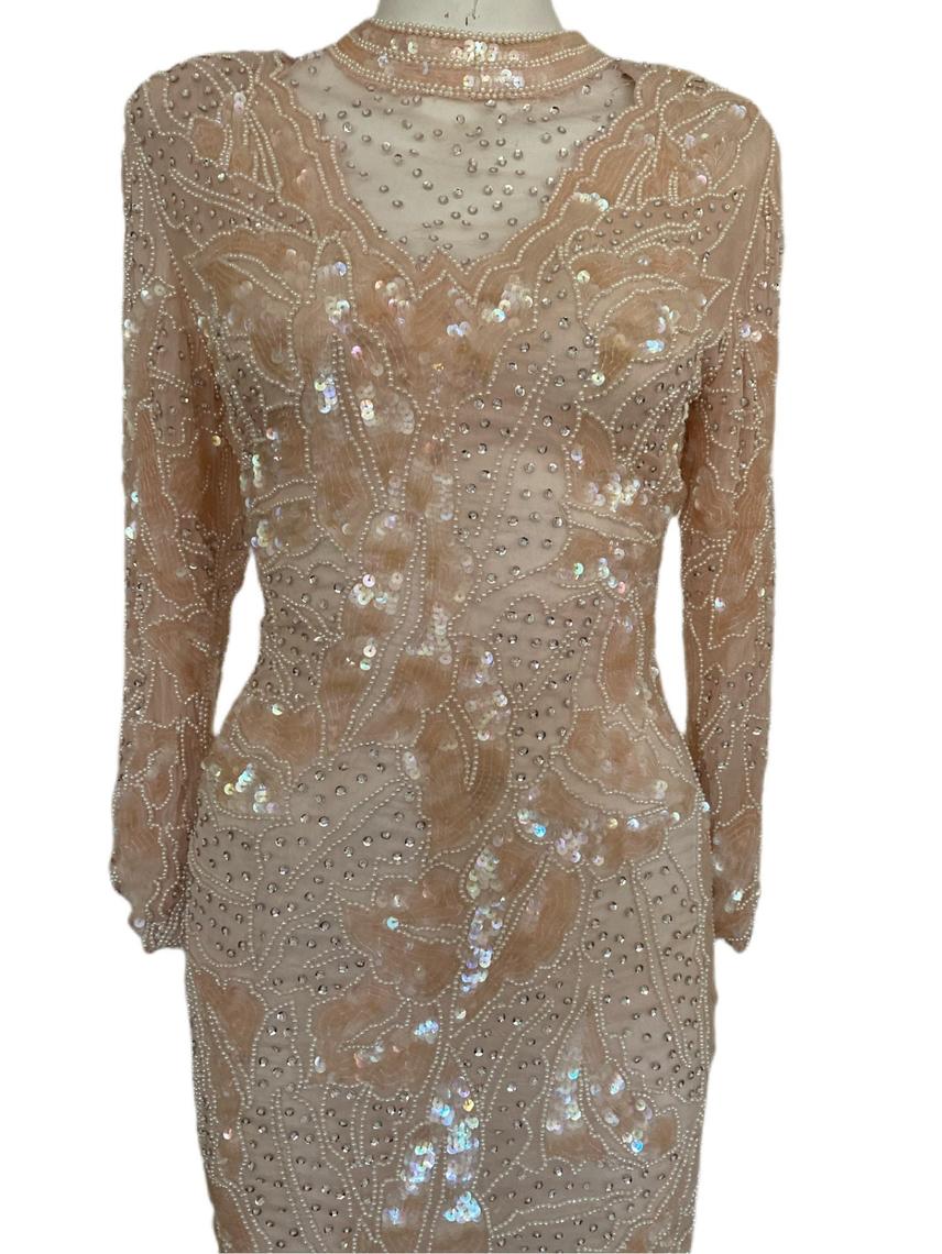 Embellished soft pink sequin beaded wedding dress, light pink sequin ...