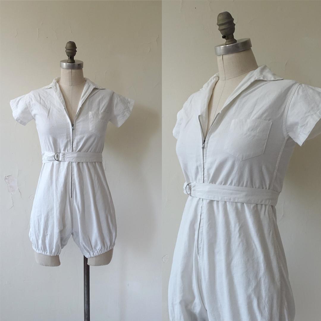 Vintage 50s Gym Uniform with Bloomers/ 1950s White Cotton Zip | Bottle ...