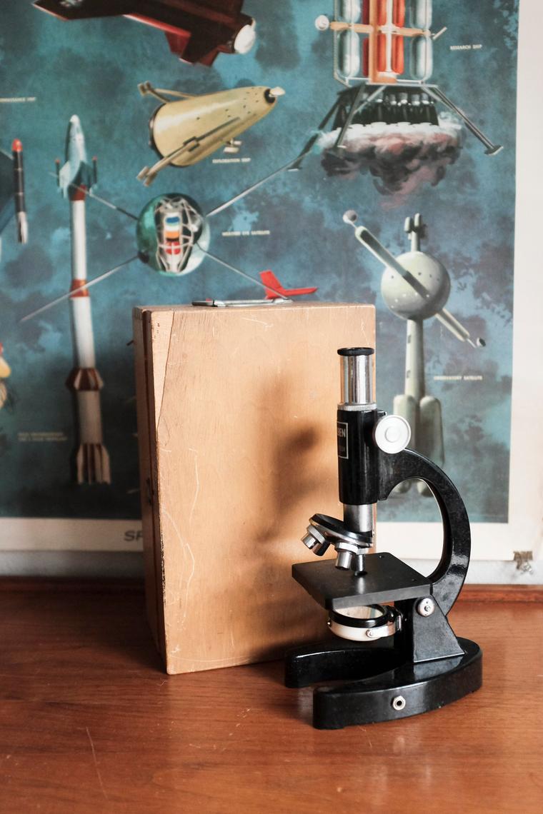 Vintage Milben Mini Microscope, Original Wood Box, MCM small microscope ...