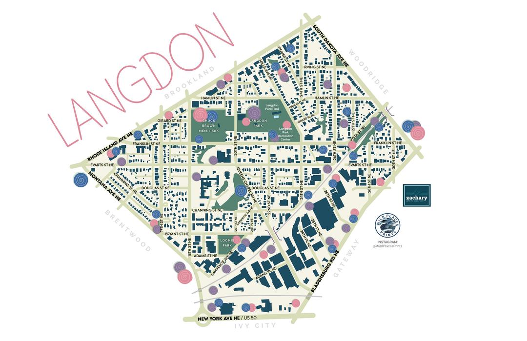 Langdon Washington DC neighborhood map print 11x17 | Wild Places Prints ...