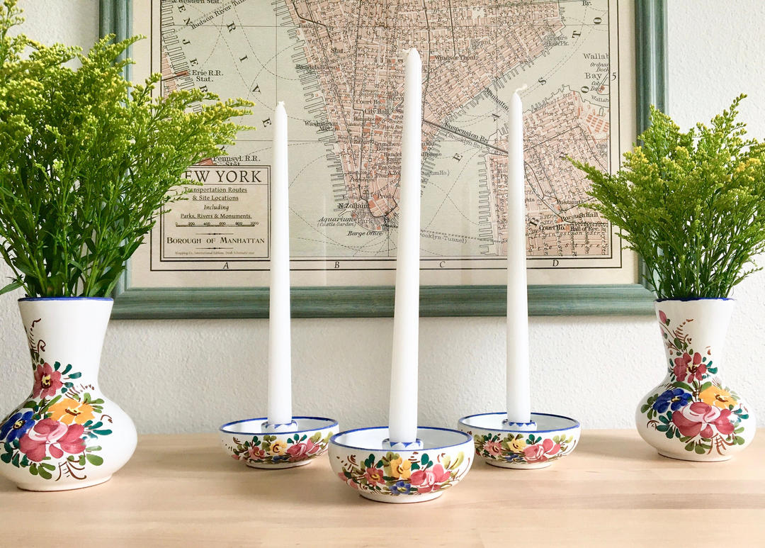 3 Vintage Floral Pottery Candlestick Holders - 1960s - Puerto Rico ...